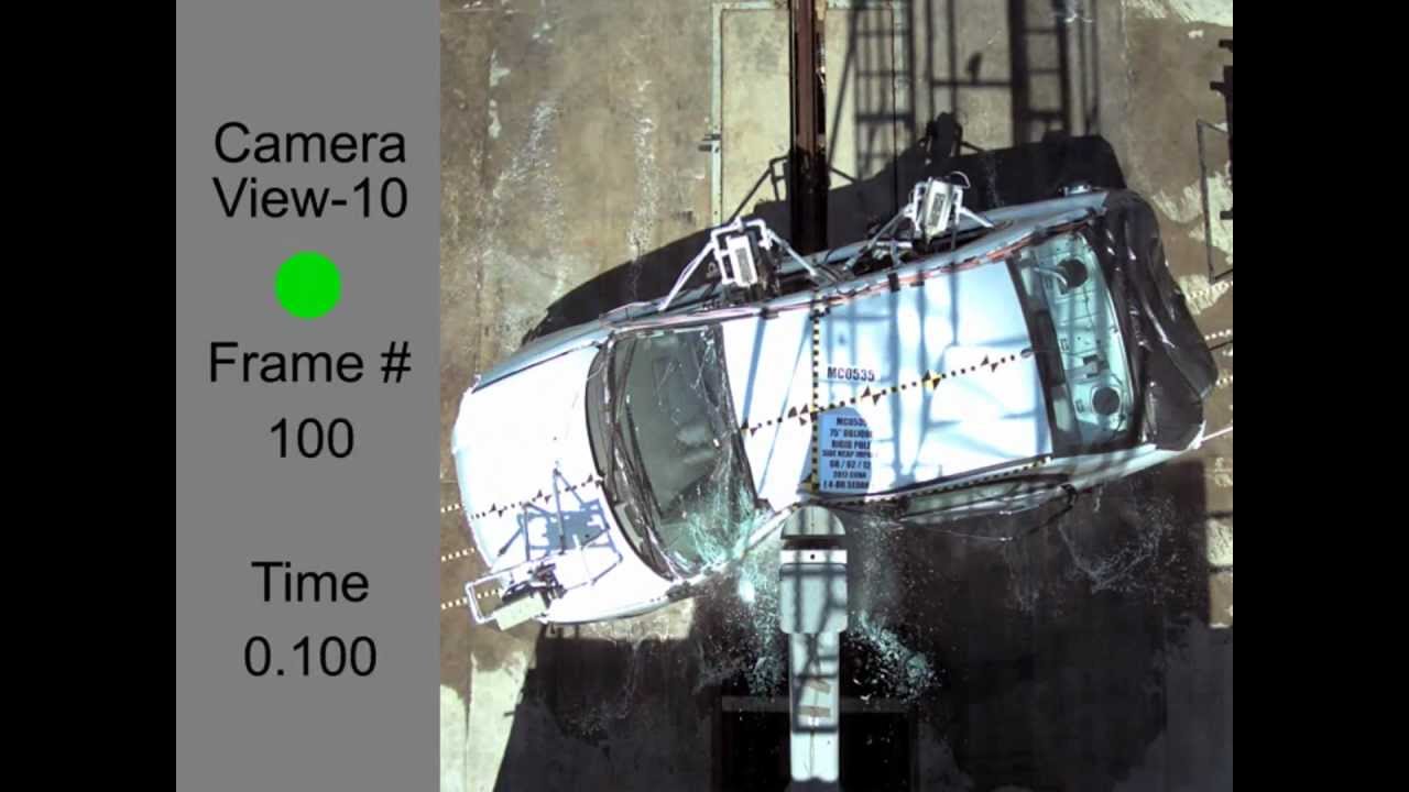 Coda Electric Car | 2012 | Pole Crash Test | NHTSA High Speed Camera ...