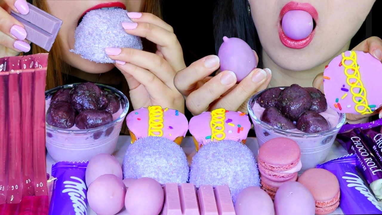 Asmr Purple Marshmallow Snoballs Rice Balls Cupcakes Macarons Jelly