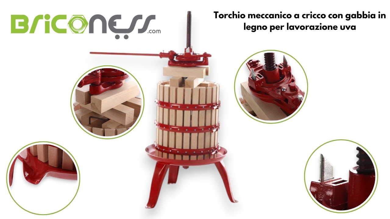 Torchio meccanico a cricco con gabbia in legno per lavorazione uva ...