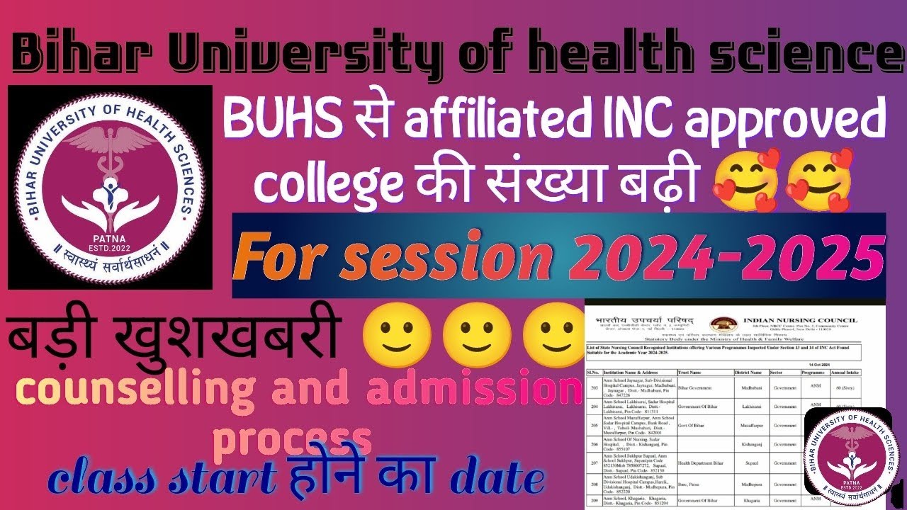 BUHS se affiliated all INC approved college for Session 24-25 ...