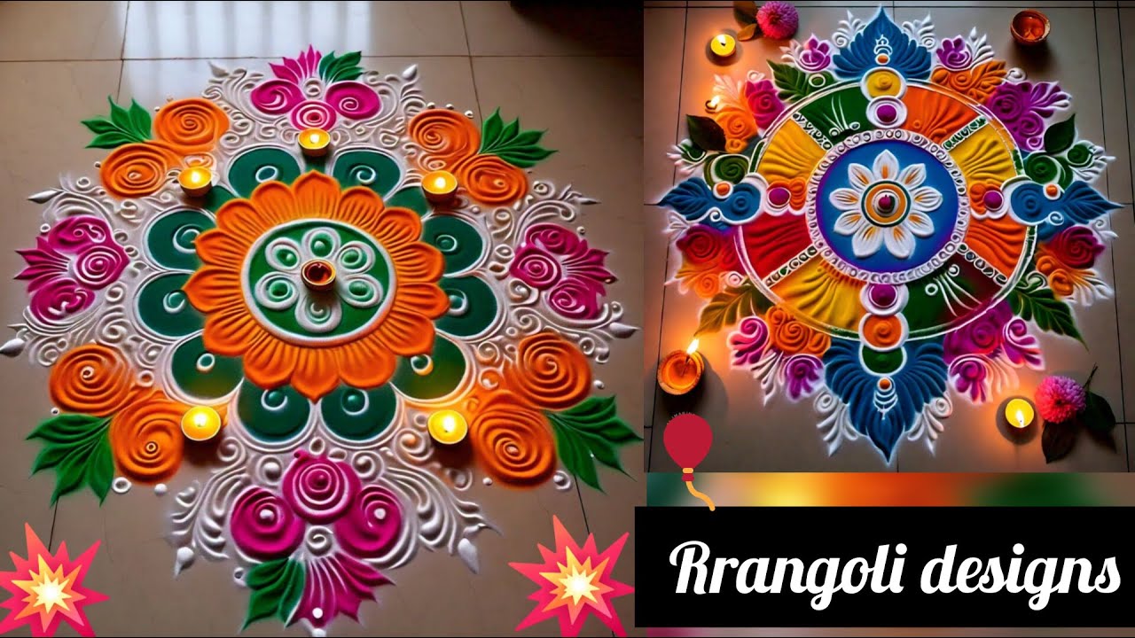 Easy and simple color rangoli designs - YouTube