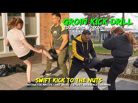 The Groin Kick Self-Defense Technique | Tough Girl Workout | Stoeren Meiden Training | Kruistrap