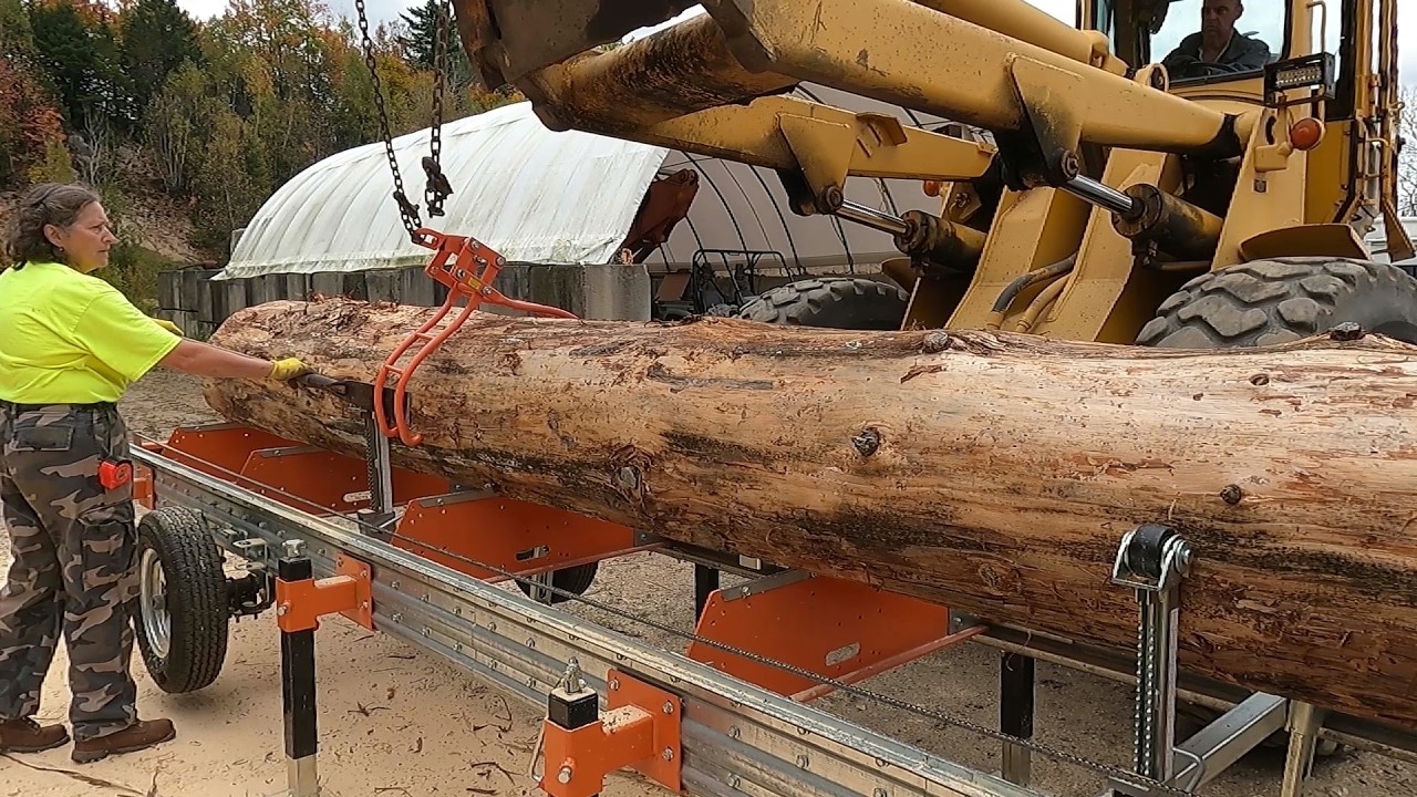 Norwood lumberpro HD36 v2 sawmilling large pine logs - YouTube