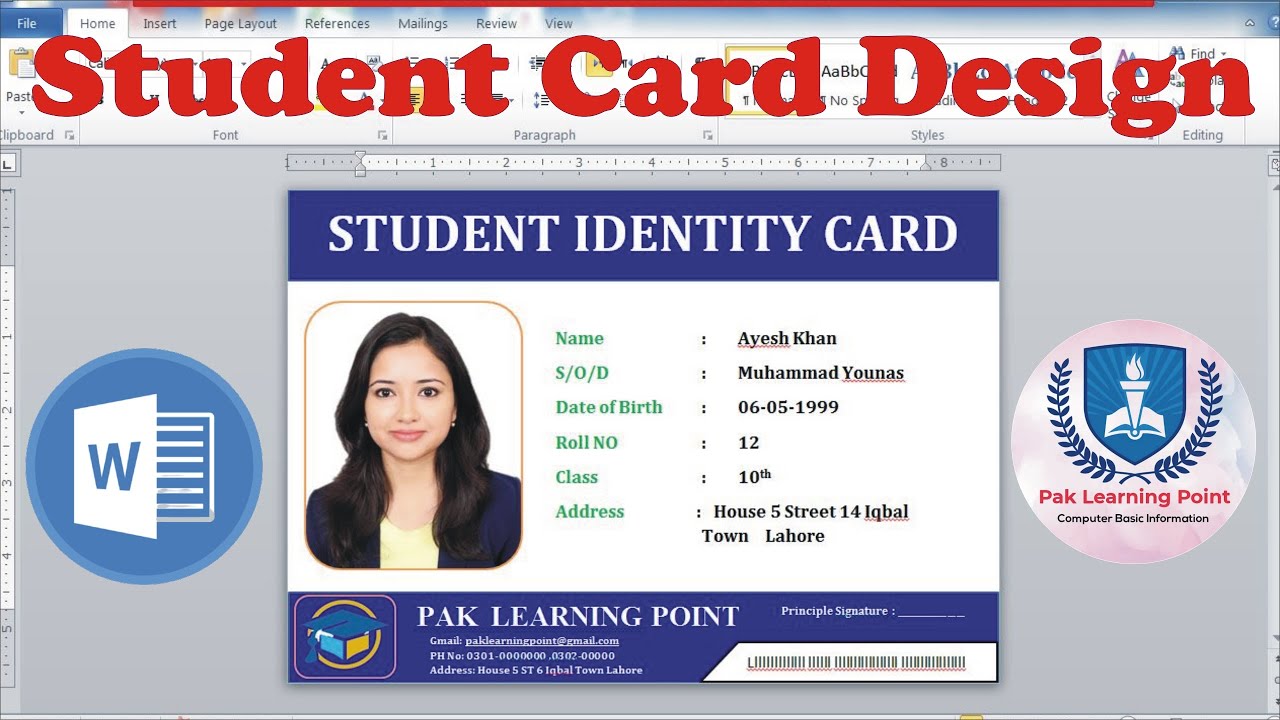 How to make Student ID Card in Microsoft word ll M.Asif ll. - YouTube