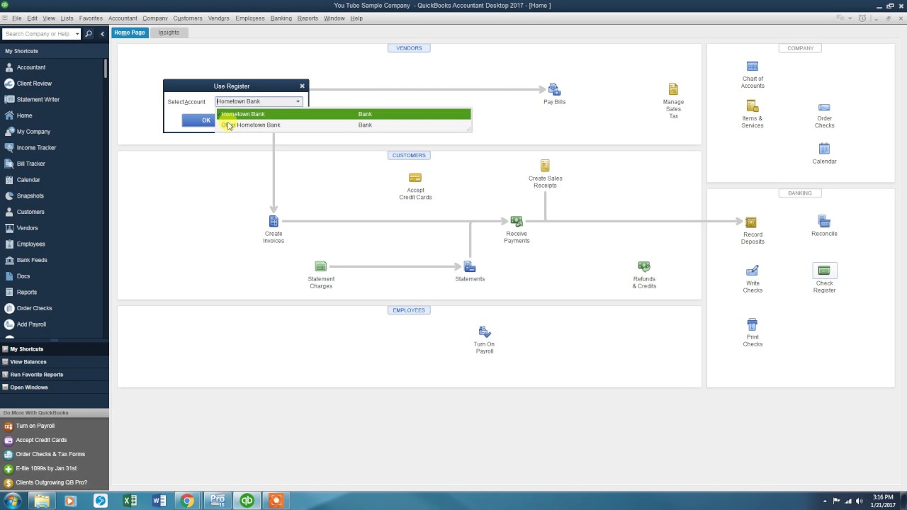 Beginning quickbooks tutorial, establish chart of accounts and bank ...