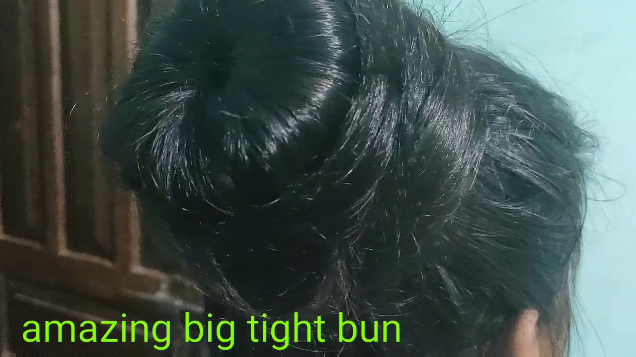 Big tight bun open. Full length hair play. - YouTube