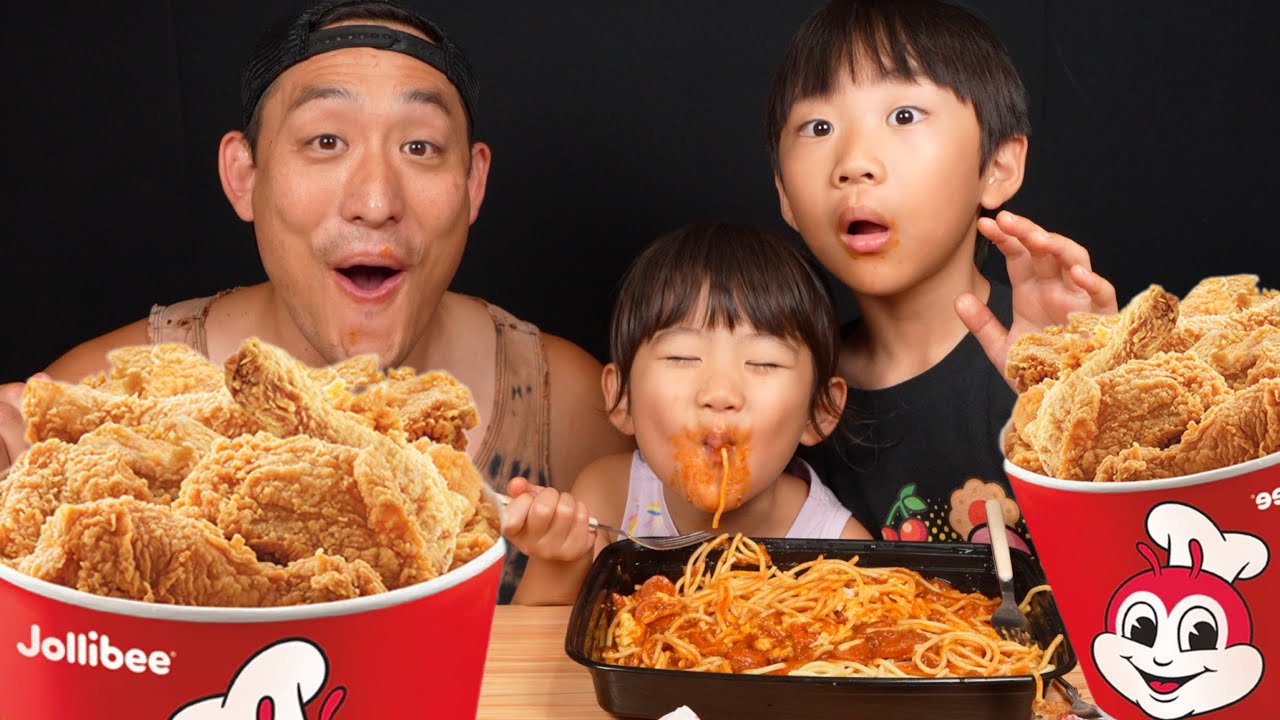 Jollibee ChickenJoy Meal- Spaghetti and Fried Chicken - Family Mukbang ...