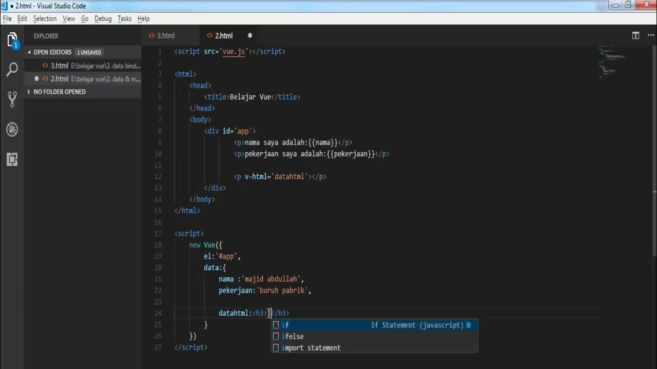 Tutorial Vue.js Bahasa Indonesia | Cara Penggunaan V-HTML Pada Vue js - YouTube