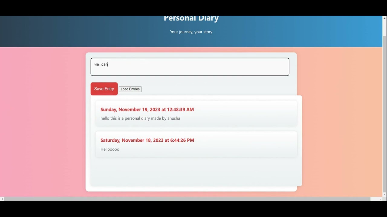 Personal Diary Project - YouTube