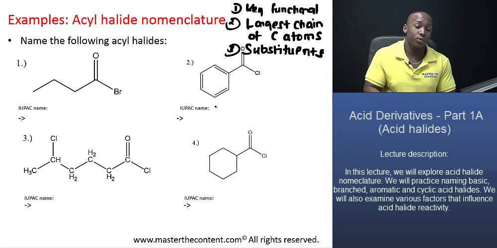 DAT: Nomenclature - Acid Derivatives Part 1 - Naming branched chain ...