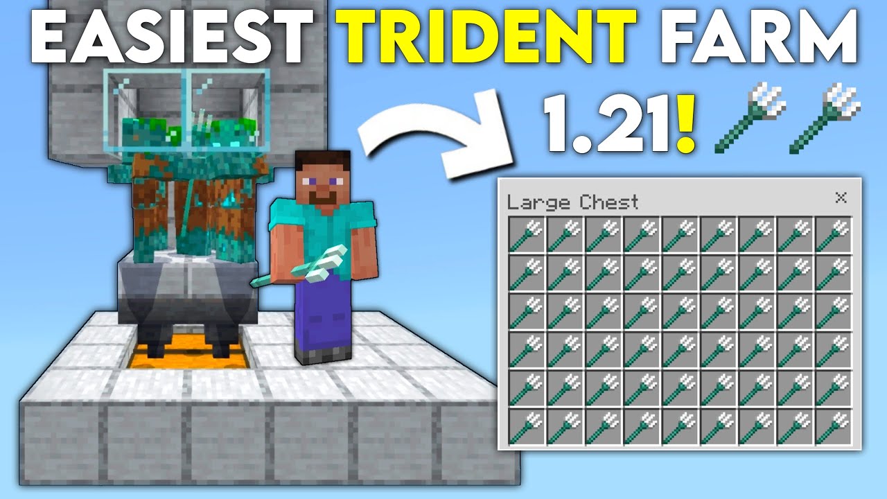 EASIEST TRIDENT FARM TUTORIAL | Drowned Farm | Minecraft Bedrock 1.21 ...