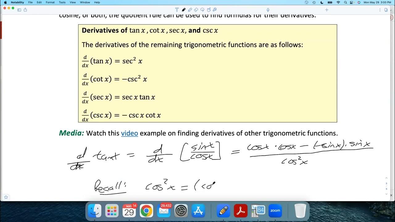 Derivatives of Other Trigonometric Functions - YouTube