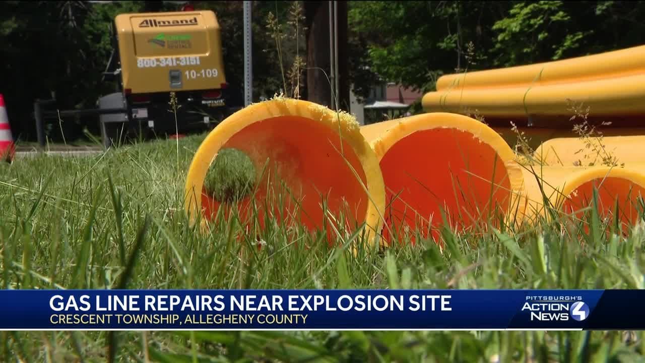 Gas line repairs near house explosion site in Crescent Township - YouTube