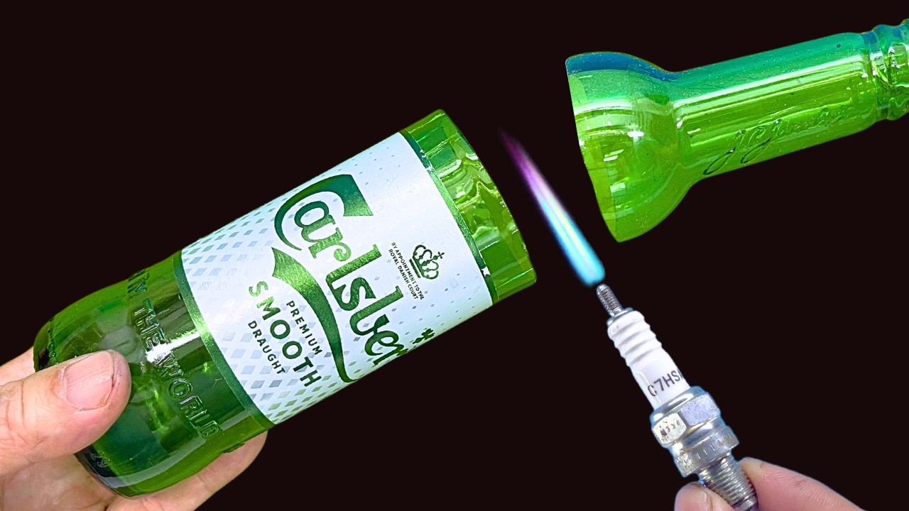 I never thought cutting a glass bottle with a SPARK PLUG would be so ...