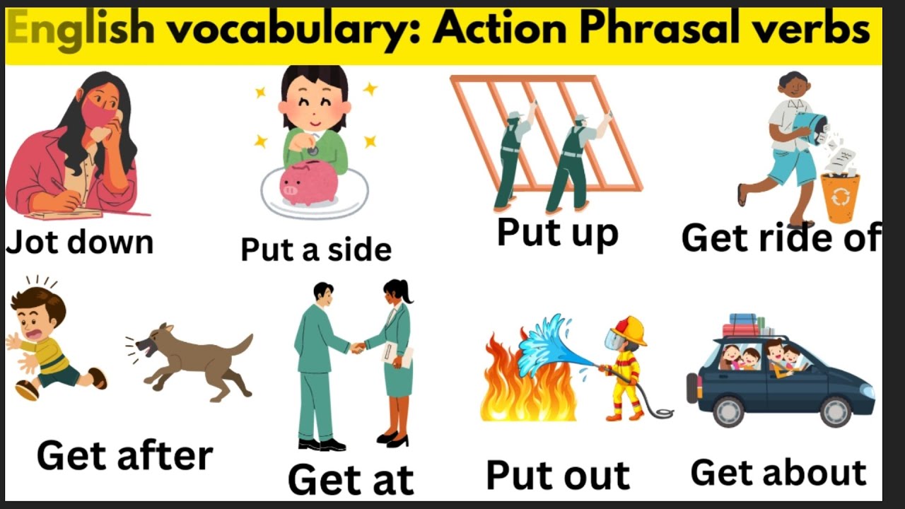 Action Phrasal Verbs English Vocabulary With Sentence And Pictures Learn And Practice Youtube