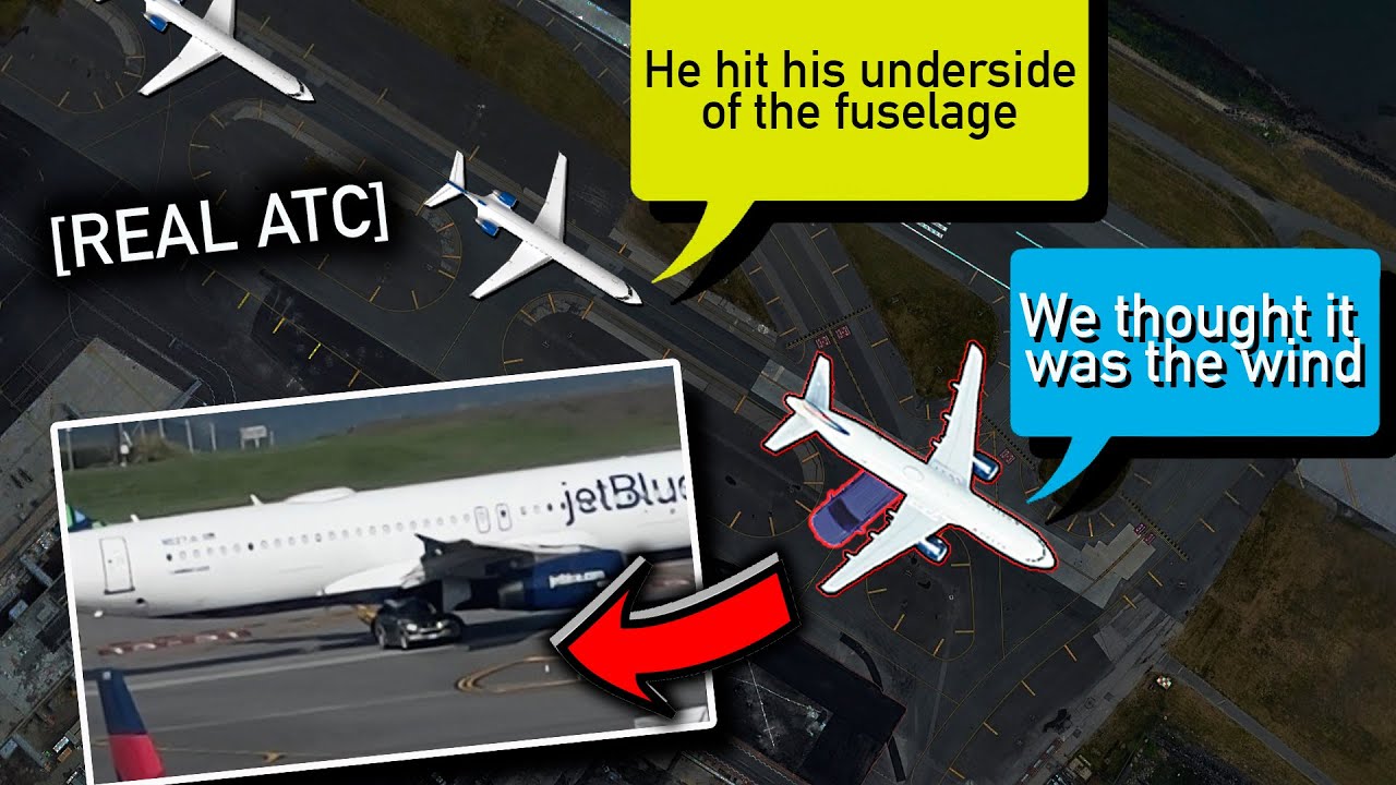 SUV Crashes into JetBlue Airbus A320 on LaGuardia Airport. REAL ATC ...