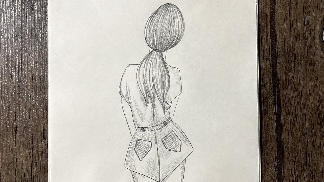 how to draw back side girl with shorts step by step | easy girl drawing ...