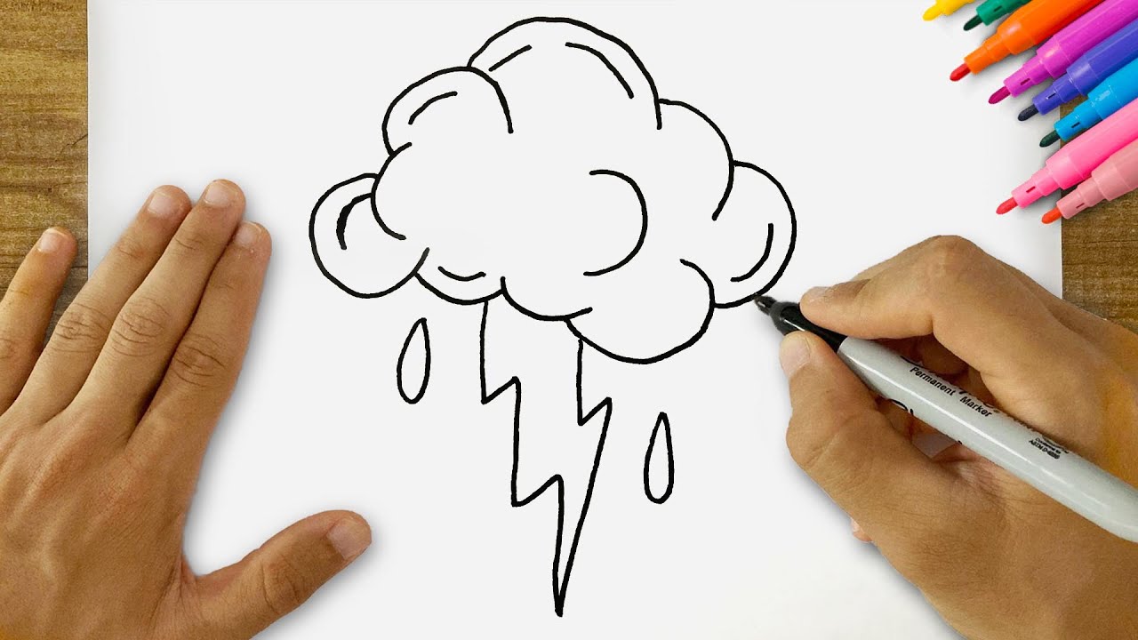 How to Draw a Cloud with Lightning? Easy Step-by-Step Drawing - YouTube
