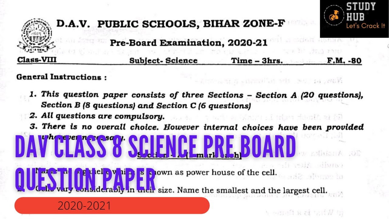 DAV Class 8 Science Pre Board Question Paper 2020 2021 YouTube dav-class-8-science-pre-board-question-paper-2020-2021-youtube