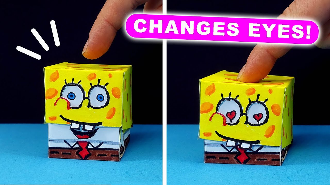 Origami Pop It Mini BUTTON with SpongeBob. Funny PAPER CRAFTS for FANS ...