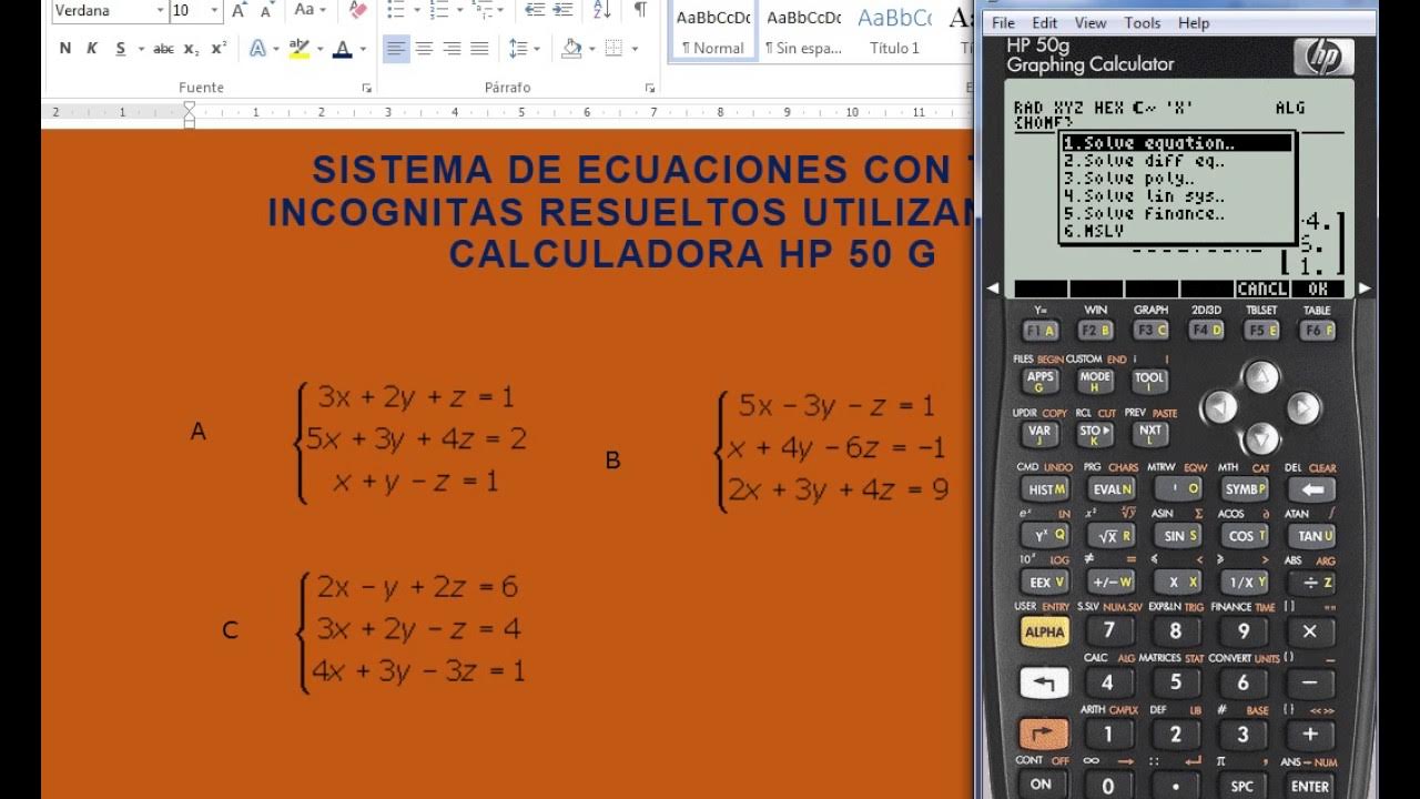 SISTEMA DE ECUACIONES DE TRES VARIABLES CON HP50G - YouTube