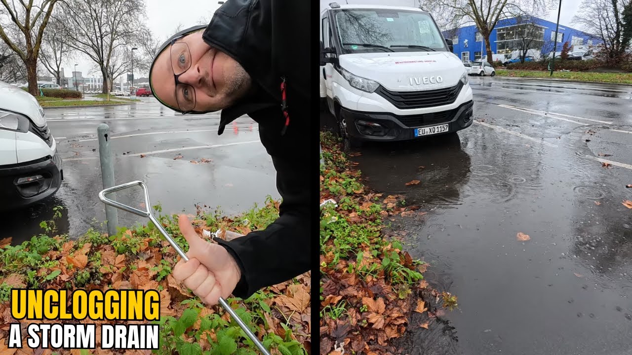 #062-3 Unclogging a storm drain during rain in Germany - YouTube