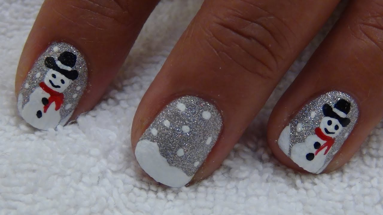 Nail Art Tutorial For Beginners - Love You Snowman - YouTube