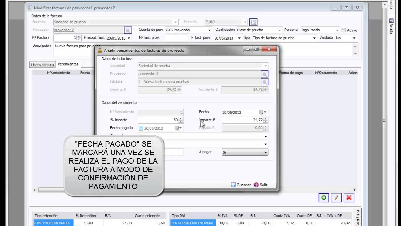 Vídeo-Manual Onix ERP. Alta de vencimientos en facturas de proveedor ...