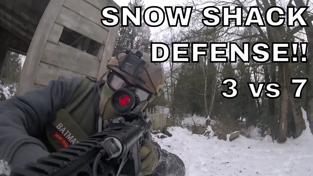 Defend The Shack!! - - SNOW AIRSOFT - - AEG Combat - YouTube