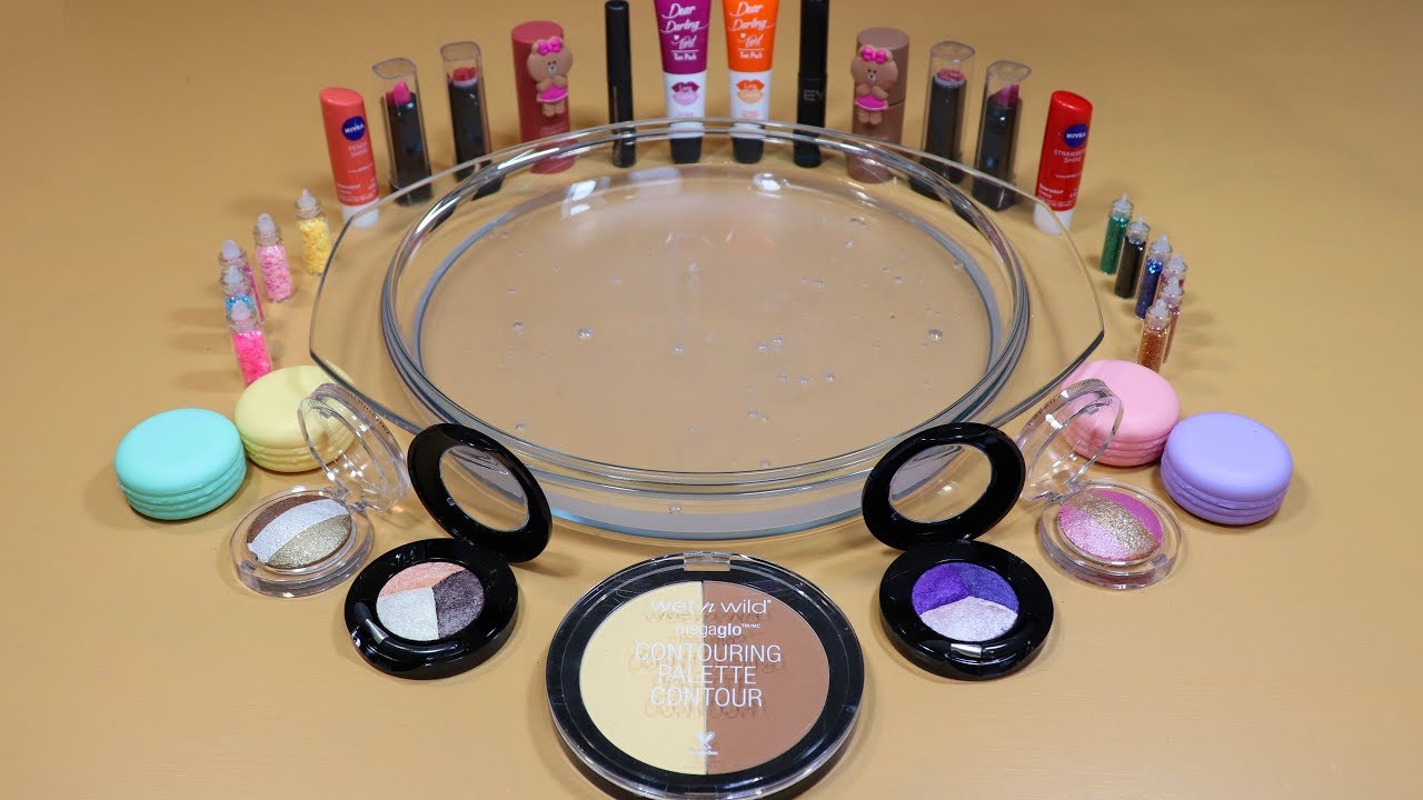 Mixing Makeup Into Clear Slime with glitter. Most Satisfying Slime ...