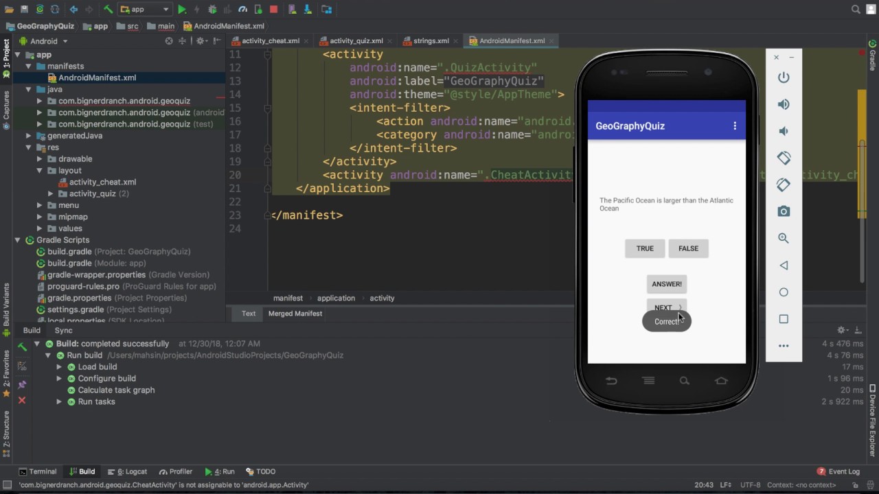 android geography quiz app making course first lesson - YouTube