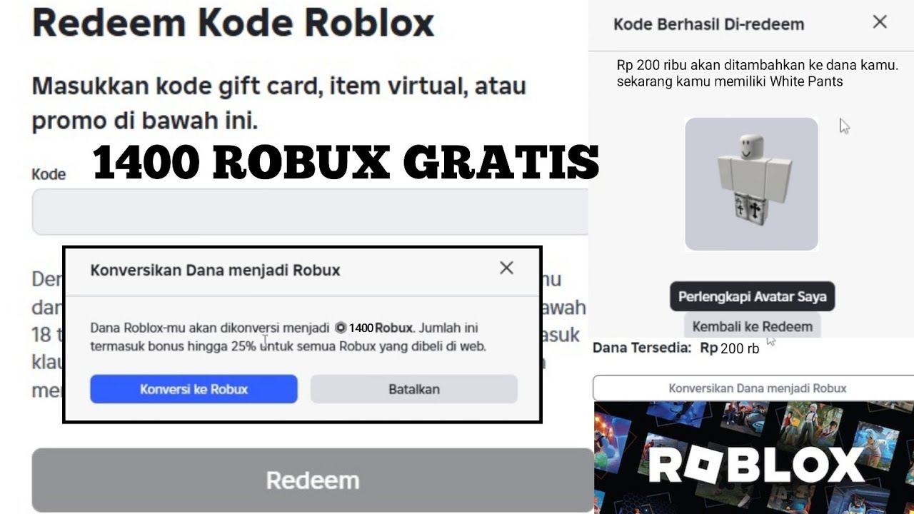 KODE REDEEM 1400 ROBUX GRATIS! KODE REDEEM ROBUX DI ROBLOX TERBARU ...