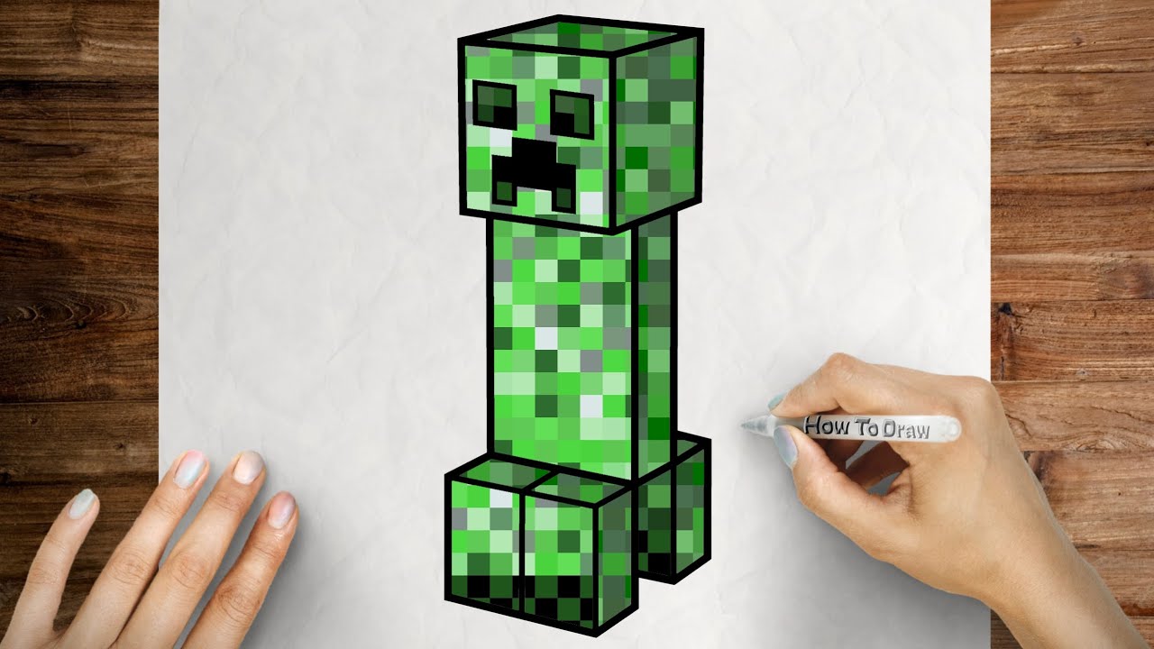 How to draw Creeper from Minecraft - YouTube