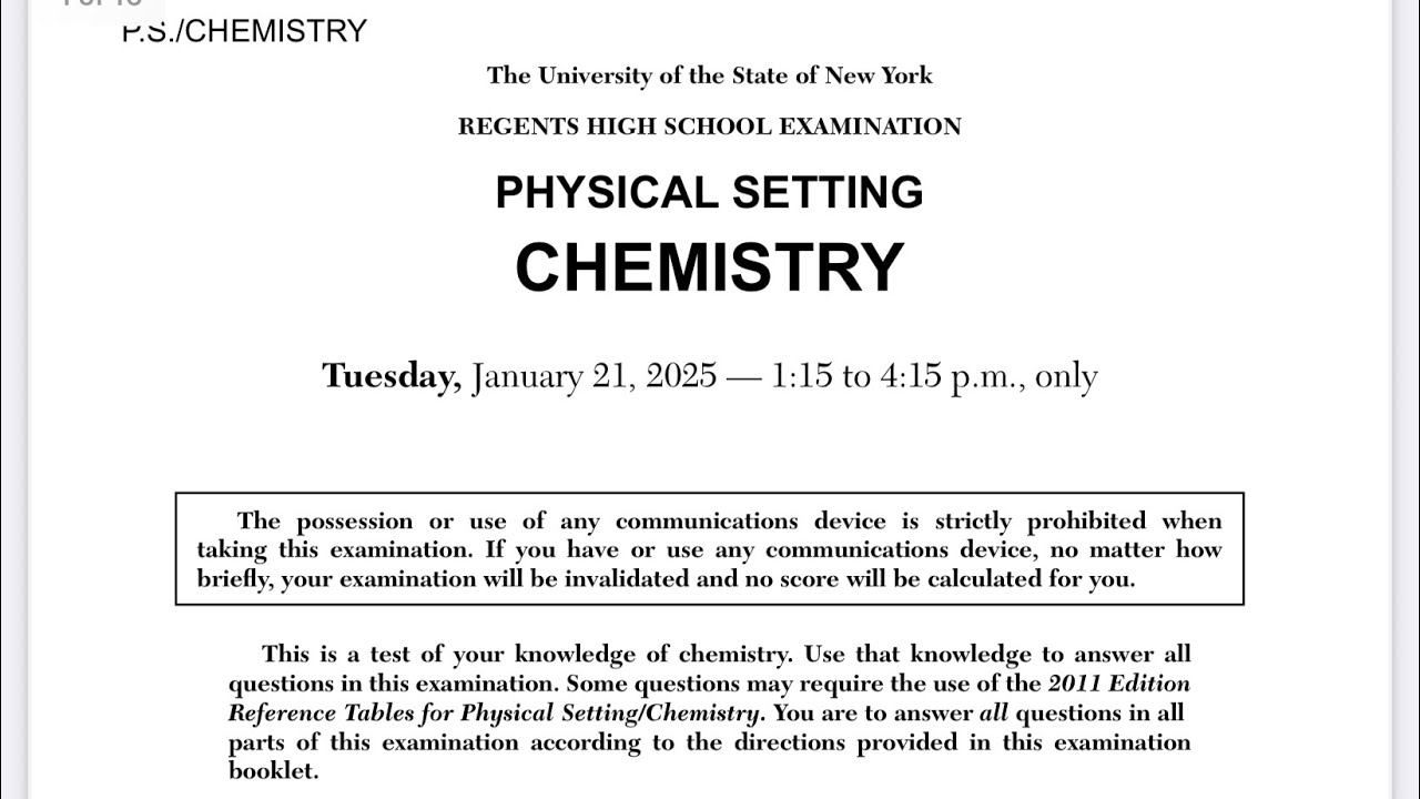 NYS Chemistry Regents January 2025 - YouTube
