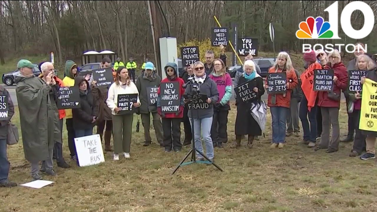 20 arrested for trespassing at Hanscom airfield climate protest - YouTube