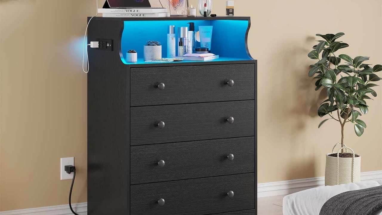 How to Install | Sikaic 4 Drawers LED Dresser With Charging Station ...