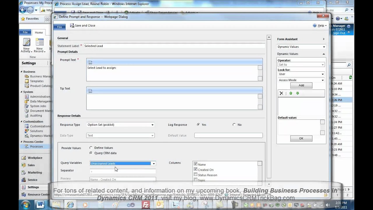Round-Robin Lead Assignment using CRM 2011 Dialog Processes - YouTube