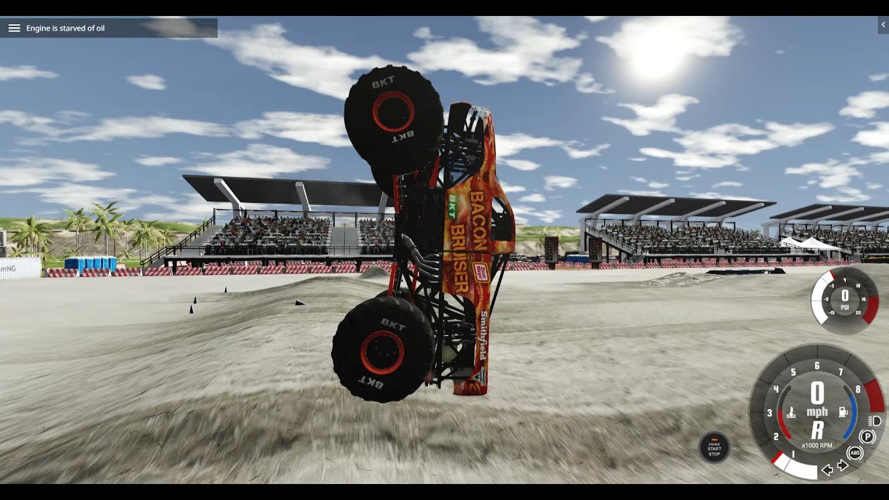 Destruction on the beach. 16 truck freestyle in the sand. BeamNG Drive ...
