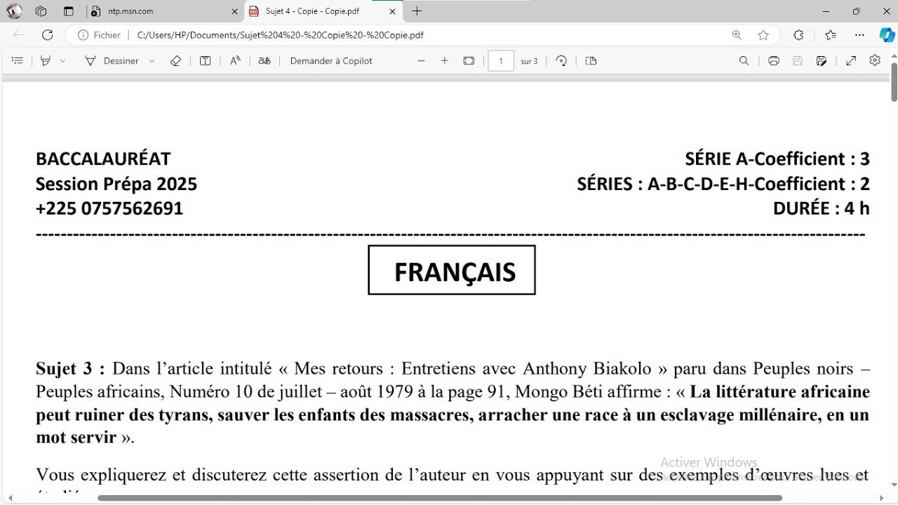 BAC 2025 / EXEMPLE SUJET DE DISSERTATION LITTÉRAIRE Pour commander les ...