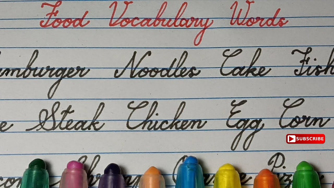 Food Vocabulary in Cursive Writing | Cursive Writing Practice | Cursive ...