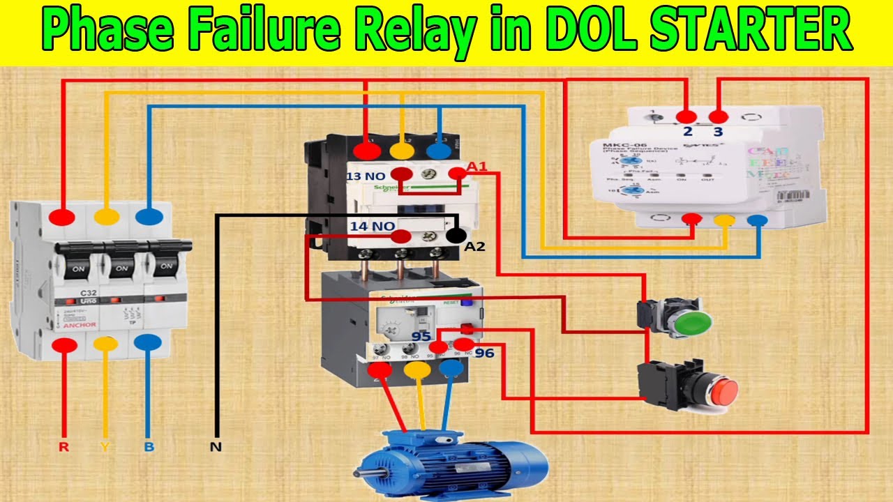 Phase Failure Relay Wiring Connection Diagram | DOL Starter with Phase ...