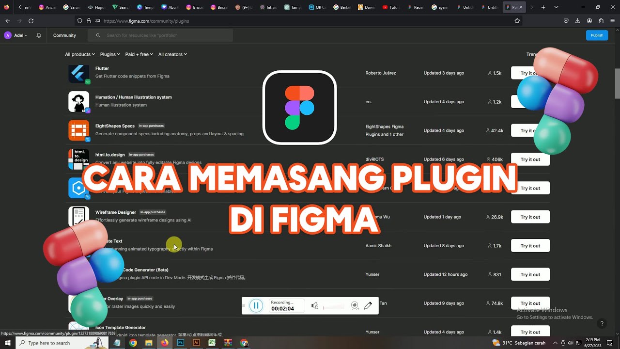 CARA MEMASANG DAN MENGGUNAKAN PLUGIN PADA FIGMA || ADELIA - YouTube