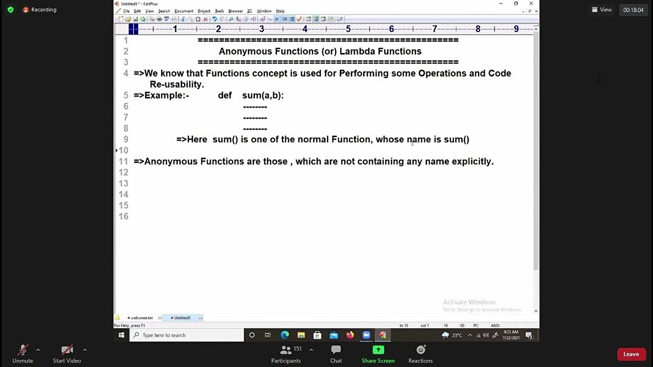 Day 26 PYTHON @ 4 00 PM IST by Mr KV Rao Anonymous function or Lambda ...