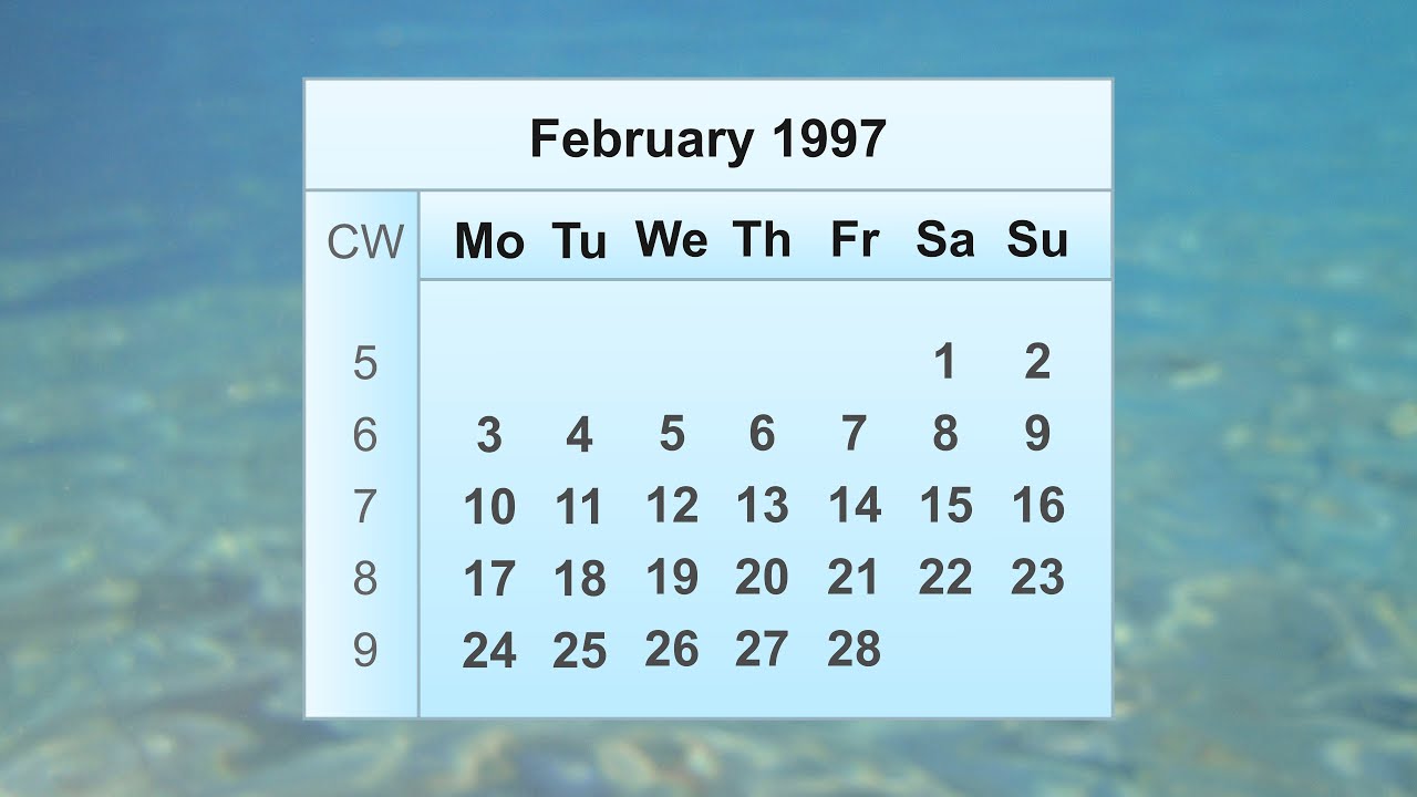 February 1997 Calendar - YouTube