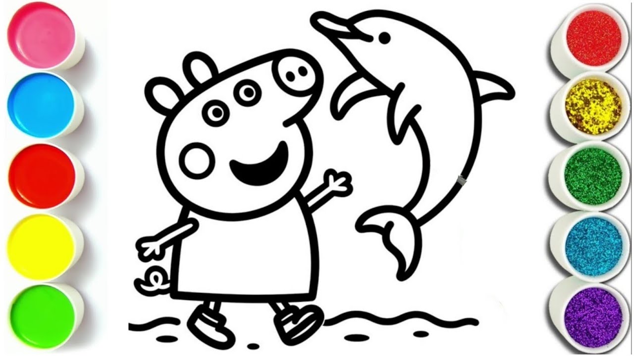 Peppa Pig and Dolphin Fish Drawing for Kids Step by Step | How to draw ...