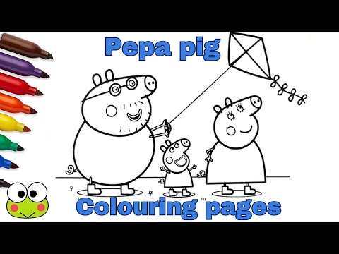 Drawing painting & Colouring pepa pig /kite pepa pig drawing for kids ...