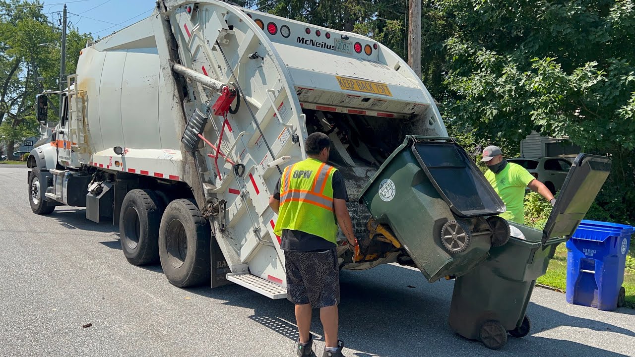 Manchester DPW Mack Garbage Truck Flying Through Trash - YouTube