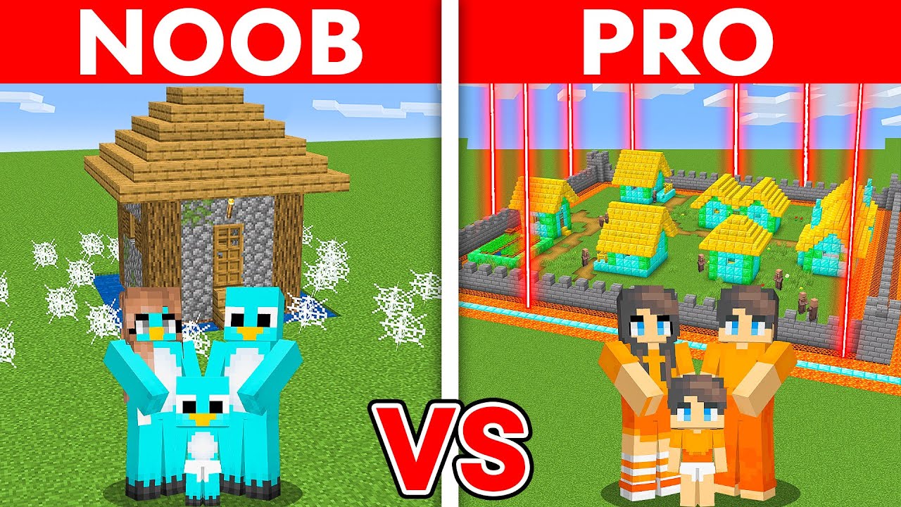 NOOB vs PRO: SAFEST SECURITY VILLAGE TO PROTECT MY FAMILY (Minecraft) - YouTube