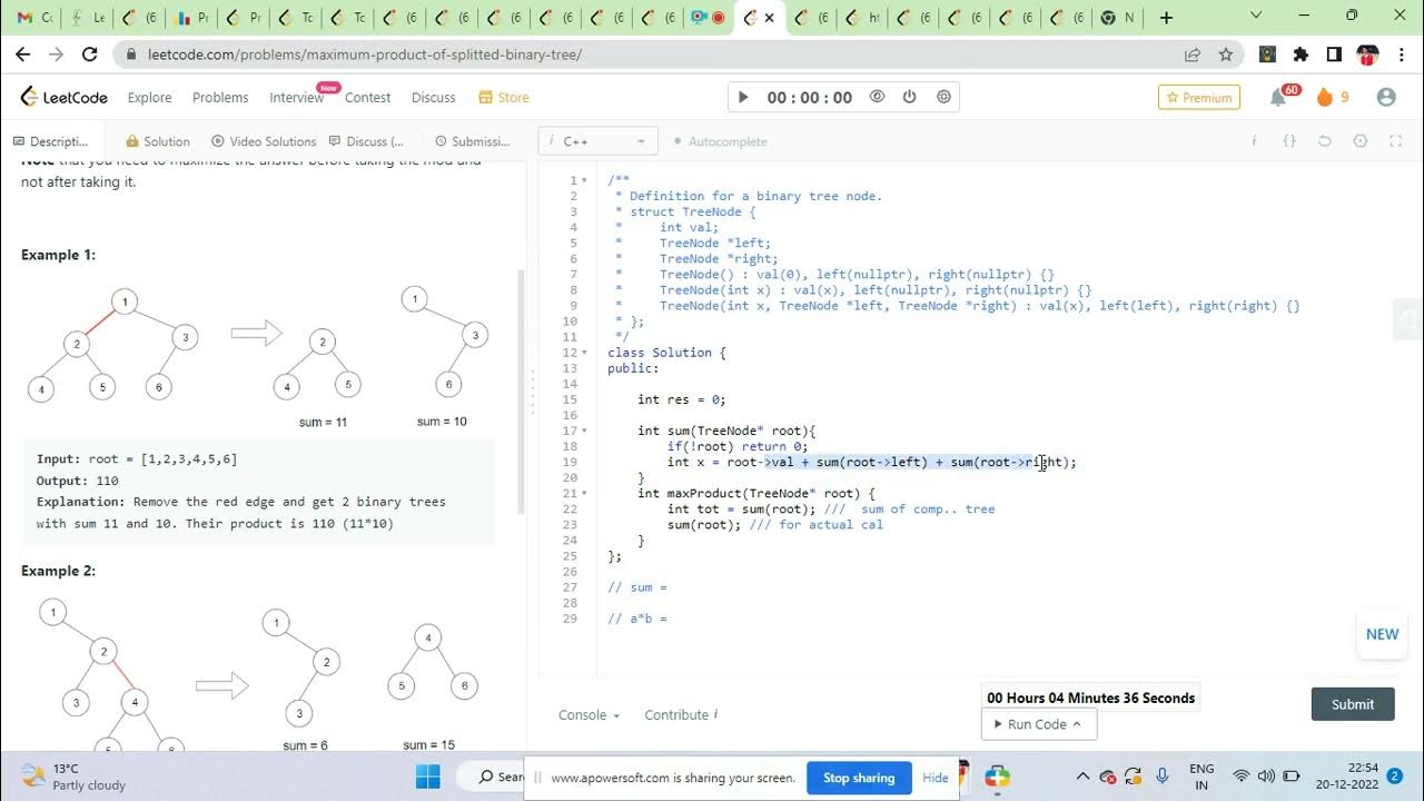 Leetcode 1339. Maximum Product of Splitted Binary Tree | full explained - YouTube