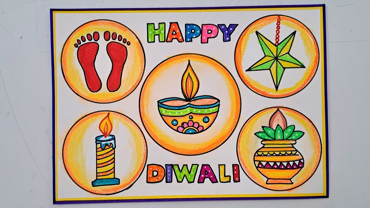 Diwali Drawing Easy//Happy Diwali Poster Drawing//How to Draw Happy ...
